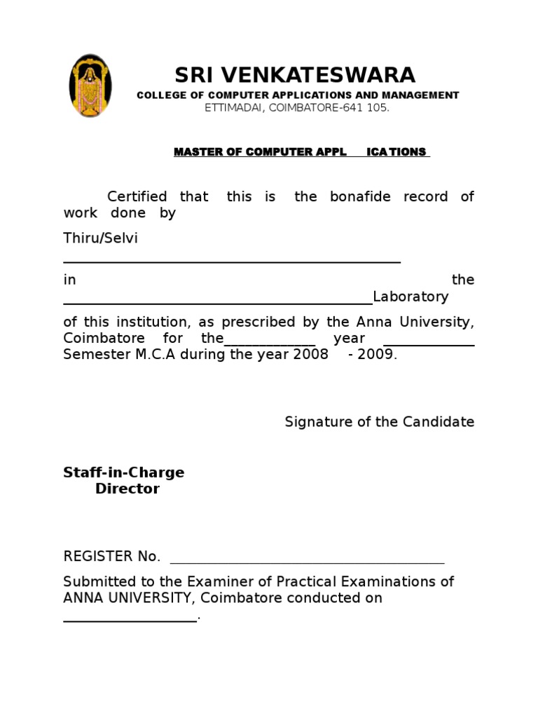 M.C.A Practical Exam Certification Template | PDF