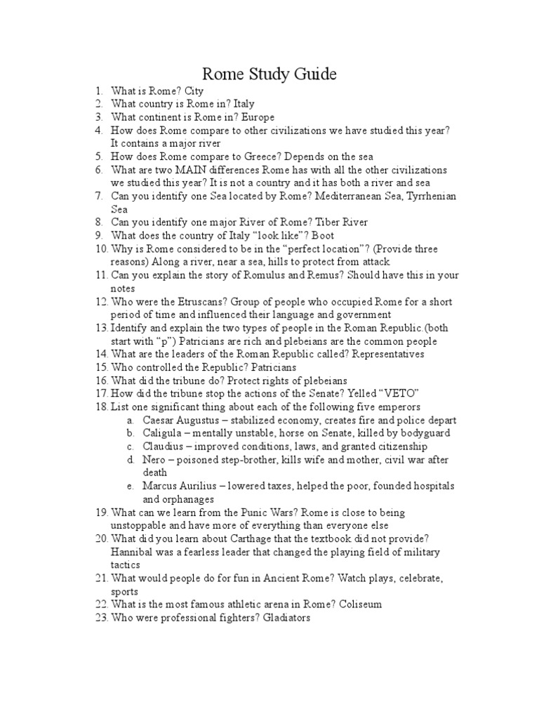 Rome Study Guide With Answers | PDF | Ancient Rome | Roman Republic