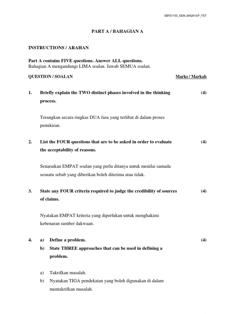 SBFS1103 Final Exam Jan 2010 | PDF