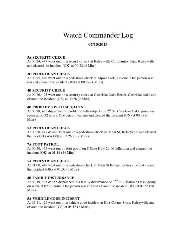 Daily Watch Commander Log Summary | PDF | Criminal Justice | Crime ...