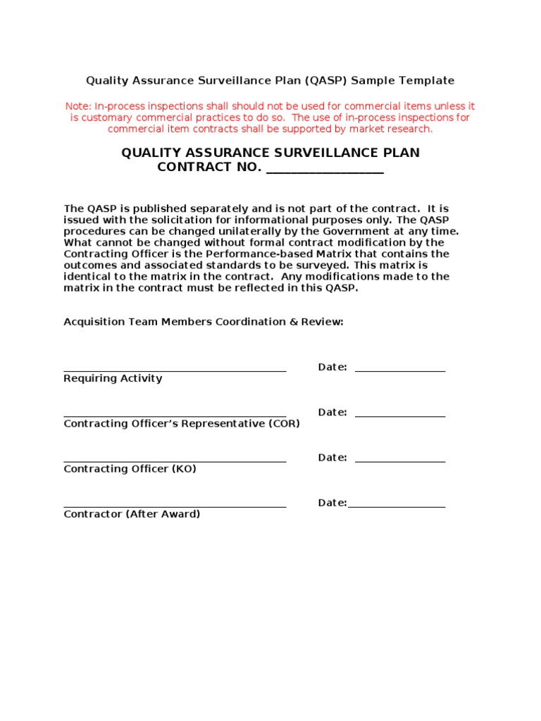 QASP Template for Contract Oversight | PDF | Government Procurement In ...