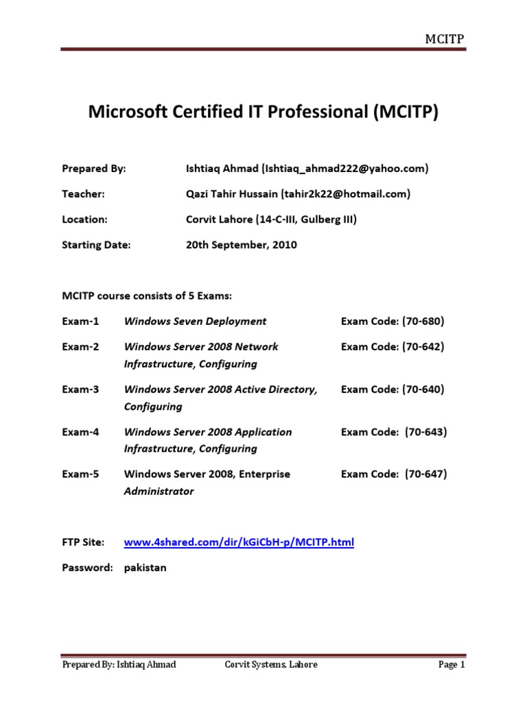 MCITP Course Overview and Tools | PDF | I Pv6 | Cache (Computing)