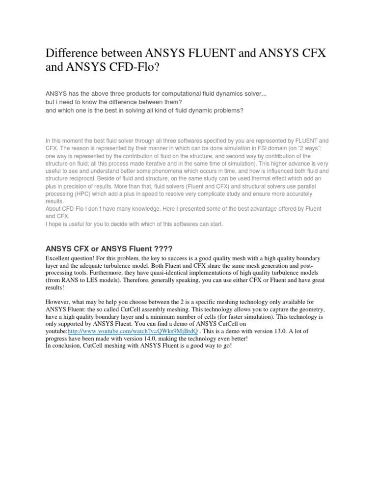 ANSYS FLUENT vs CFX: Key Differences | PDF | Computational Fluid ...