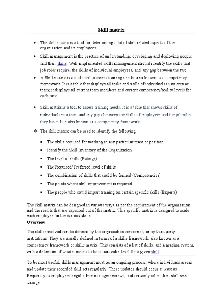 Skill Matrix Document | PDF | Competence (Human Resources) | Skill