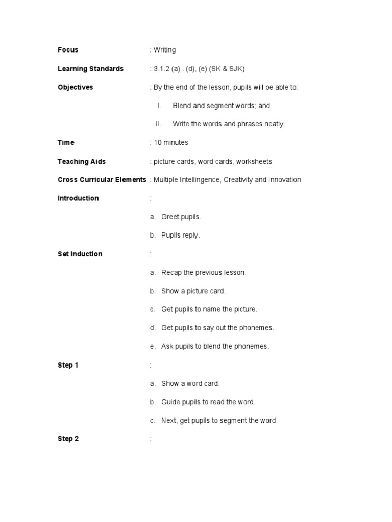 Writing Lesson: Word Blending & Segmentation | PDF | Language Arts ...