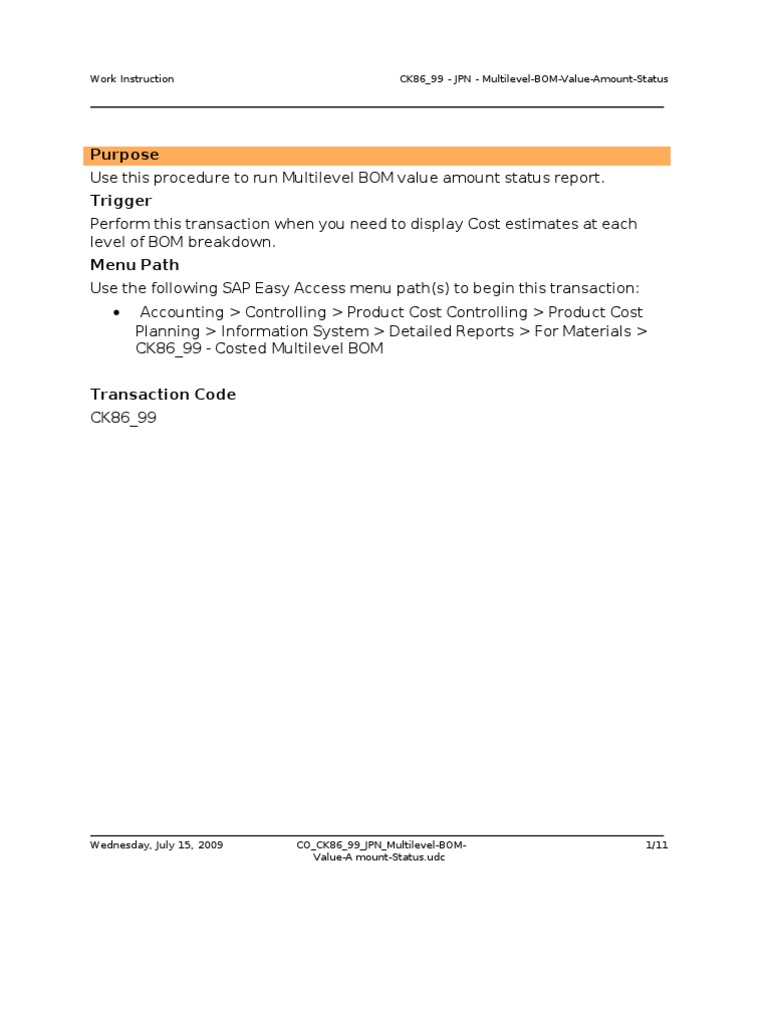 Multilevel BOM Value Status Report Guide | PDF | Computing | Business