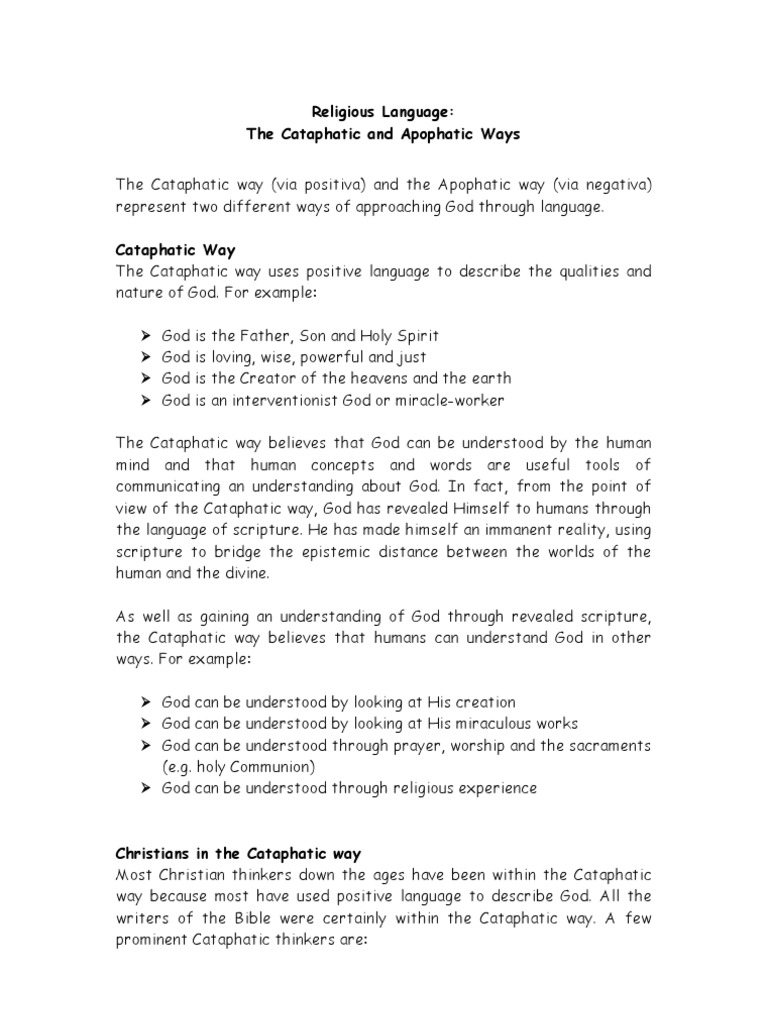Apophatic and Cataphatic, Via Negativa and Via Positiva, Power Faith ...
