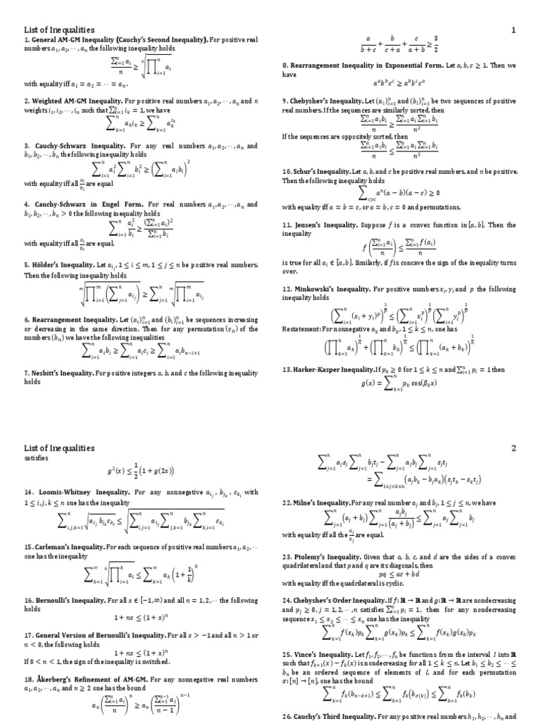 Inequalities List | PDF | Geometry | Functions And Mappings