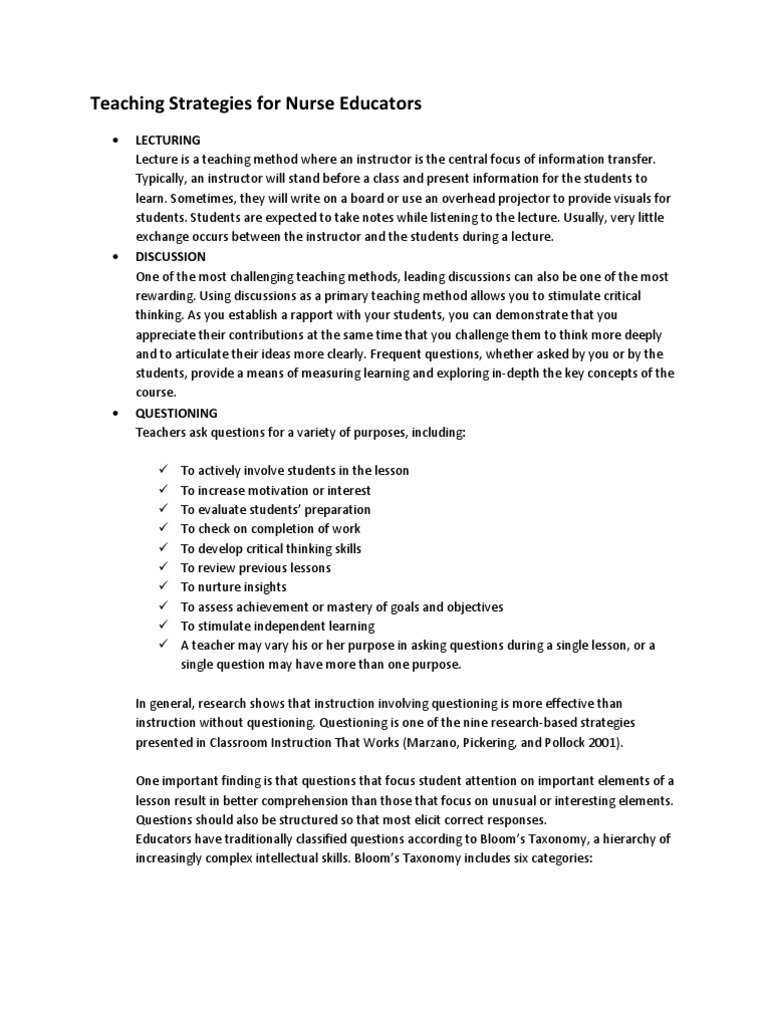 Effective Teaching Strategies for Nurses | PDF | Teaching Method | Lecture