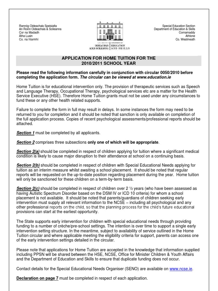 Home Tuition Application Form | PDF | Identity Document | Spectrum Disorder