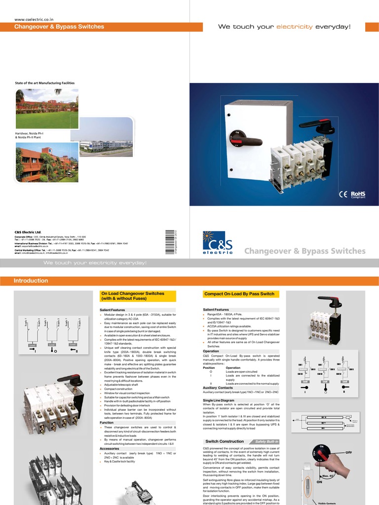 Bypass and Changeover Switch Overview | PDF | Switch | Fuse (Electrical)