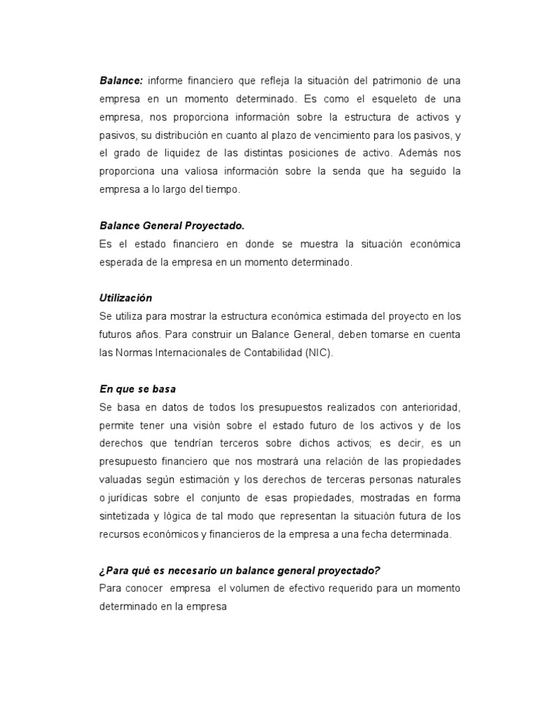 Balance General Proyectado: Guía Práctica | PDF | Hoja de balance ...