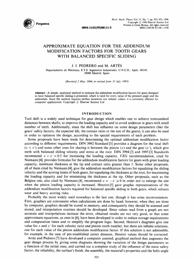 Approximate Equation For The Addendum Modification Factors For Tooth ...