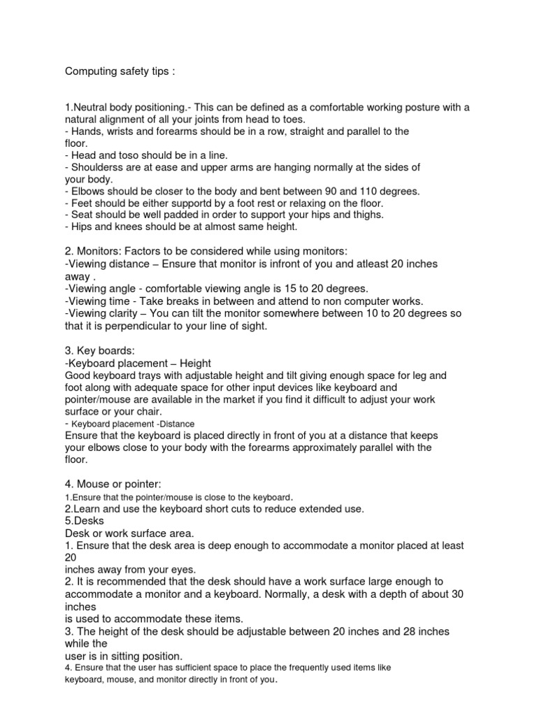 Computing Safety Tips: Guidelines for Maintaining Proper Posture and ...