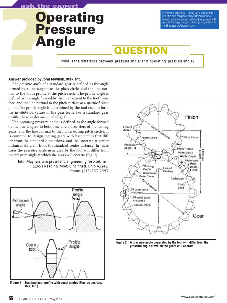Operating Pressure Angle | PDF | Gear | Angle