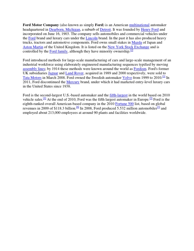 Ford Motor Company Overview | PDF | Business | Technology & Engineering