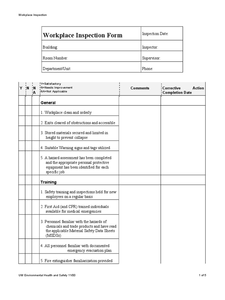 Workplace Inspection (Checklist) | Personal Protective Equipment ...