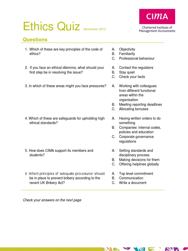 Ethics Quiz | PDF | Bribery | Governance