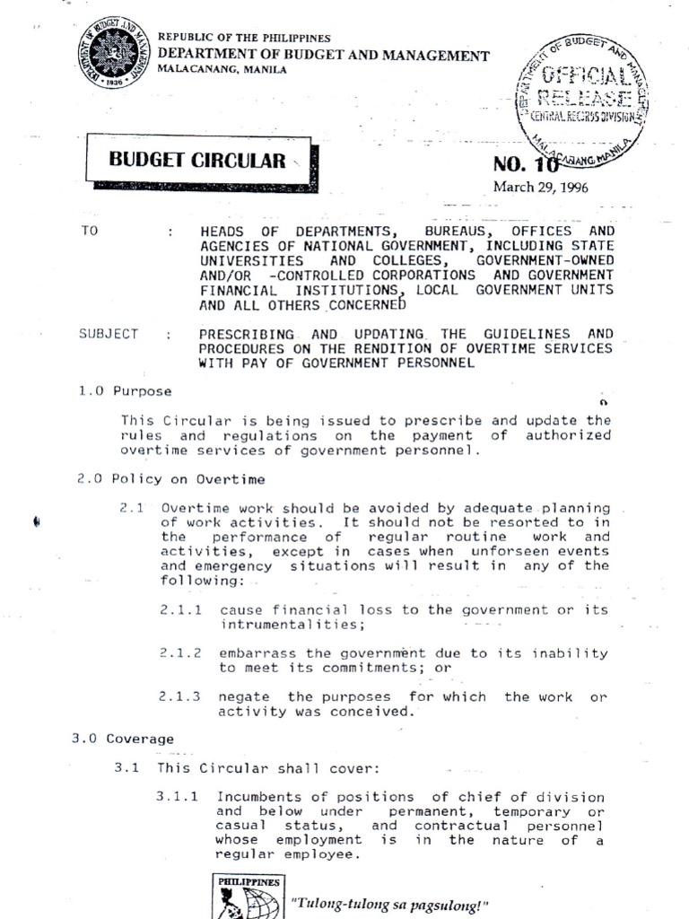 PH Budget Circular outlines overtime pay rules | PDF | Overtime ...