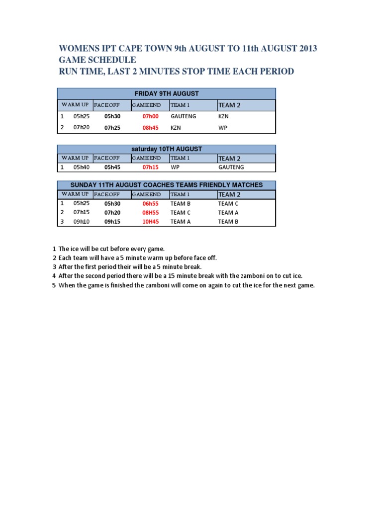 Game Schedule For Womens IPT August 2013 | PDF | Application Software ...
