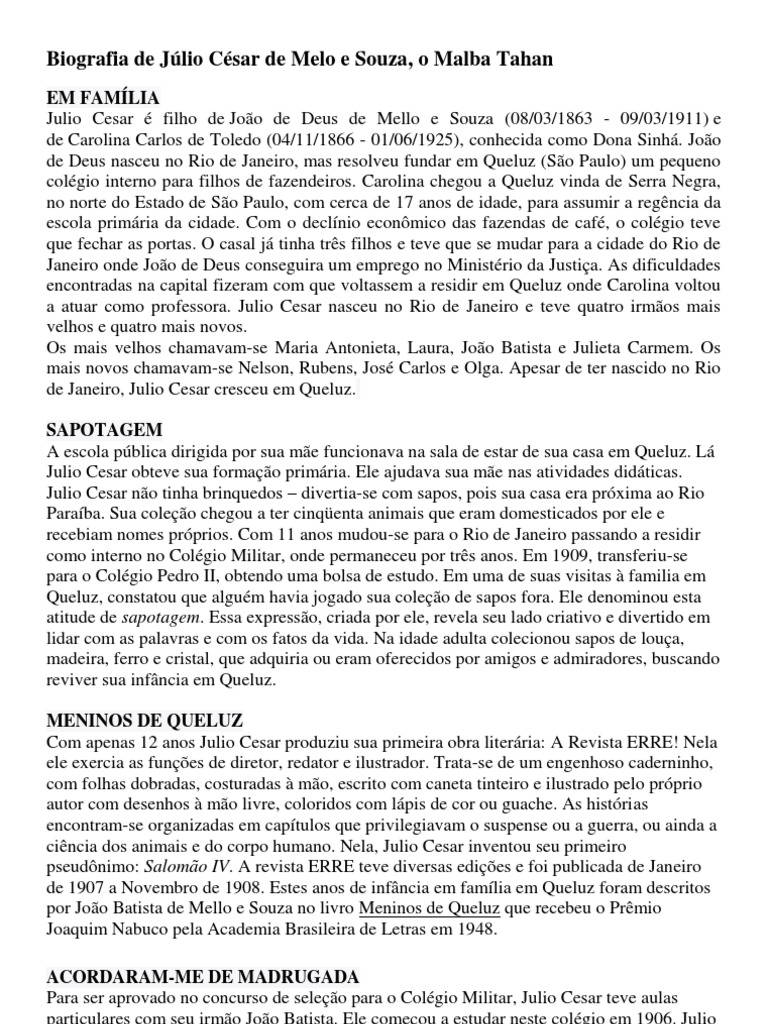 Biografia de Júlio César de Melo e Souza | PDF | Júlio César | Universidade