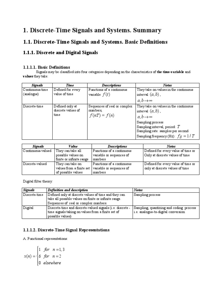 1.1. Discrete-Time Signals and Systems. Basic Definitions | Download Free PDF | Signal ...