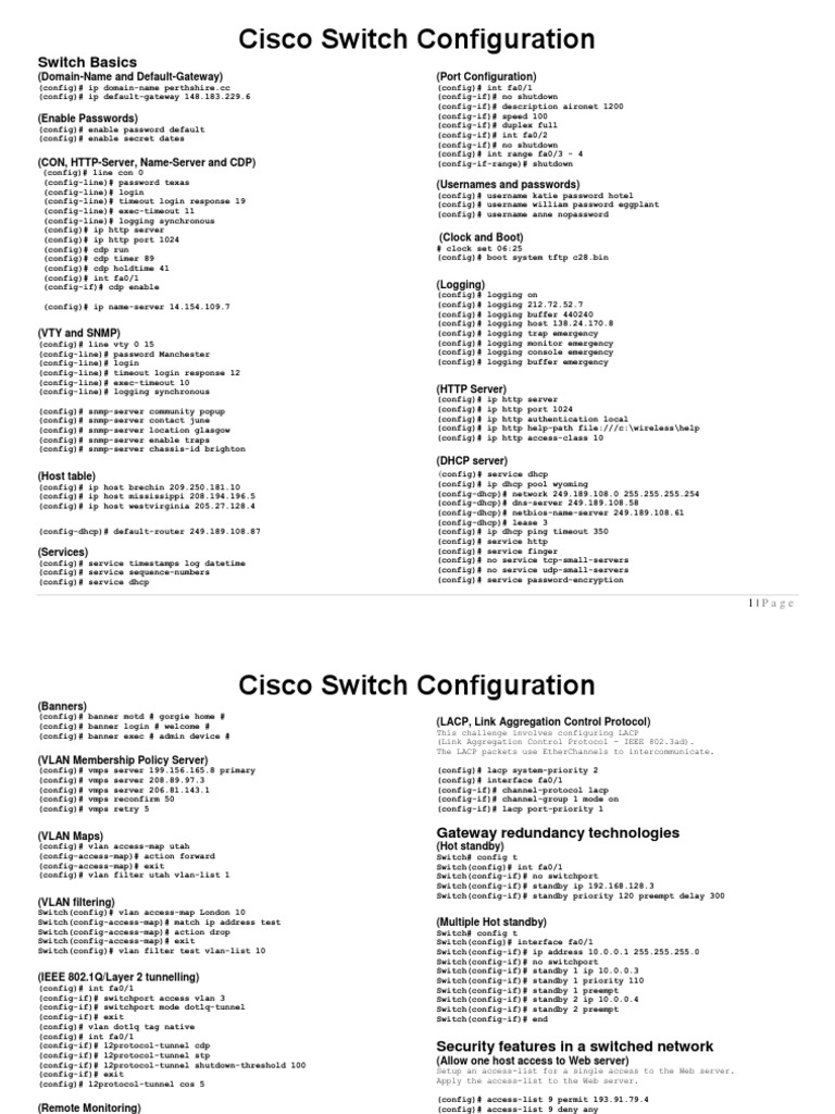 Switch Commands by Subject | PDF | Ip Address | Routing