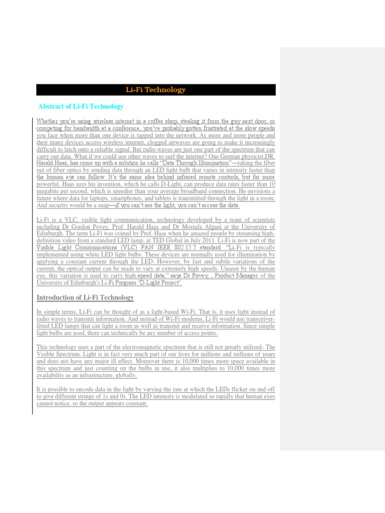 Abstract of Li-Fi Technology | PDF | Light Emitting Diode ...