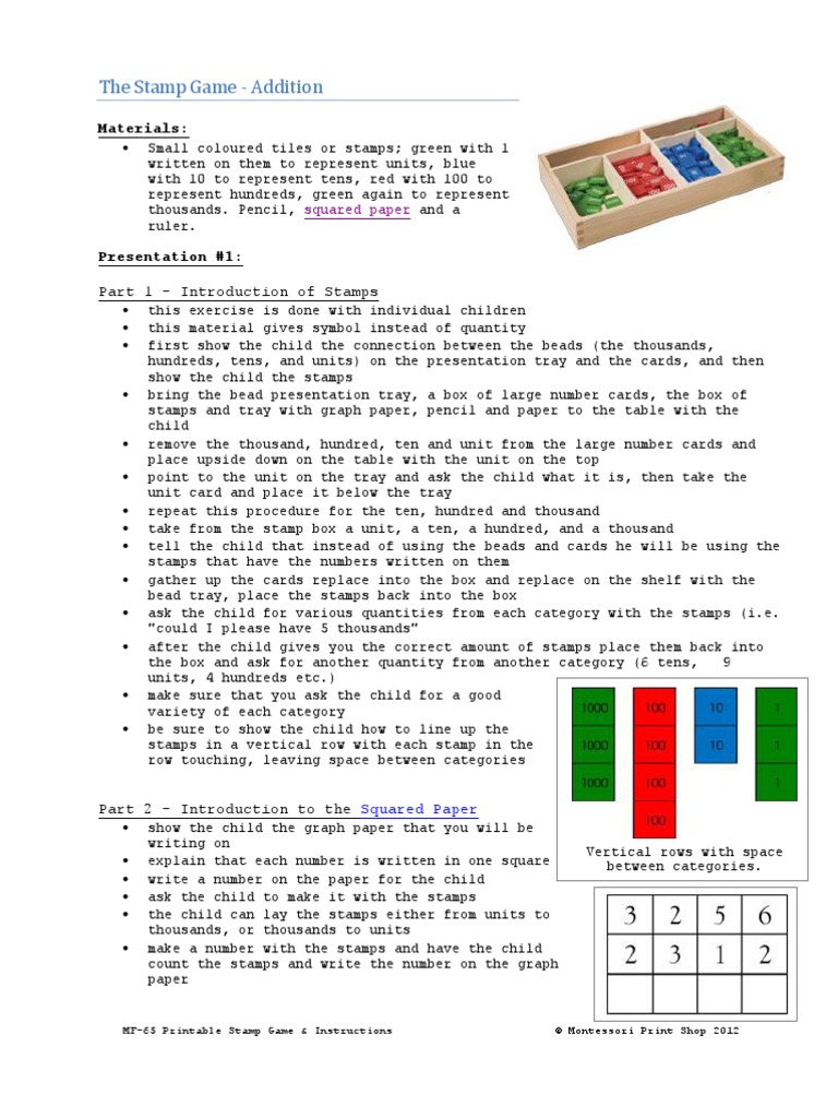 Montessori Stamp Game Instructions | PDF