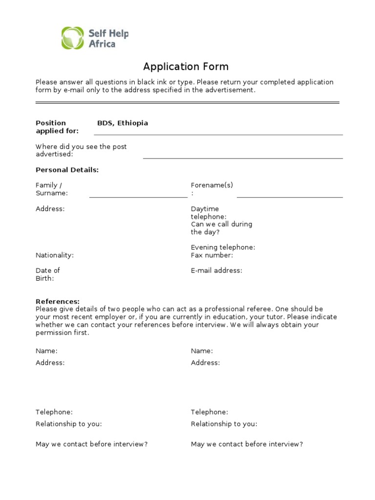 Application Form - BDS, Ethiopia42 | PDF | Profession | Volunteering