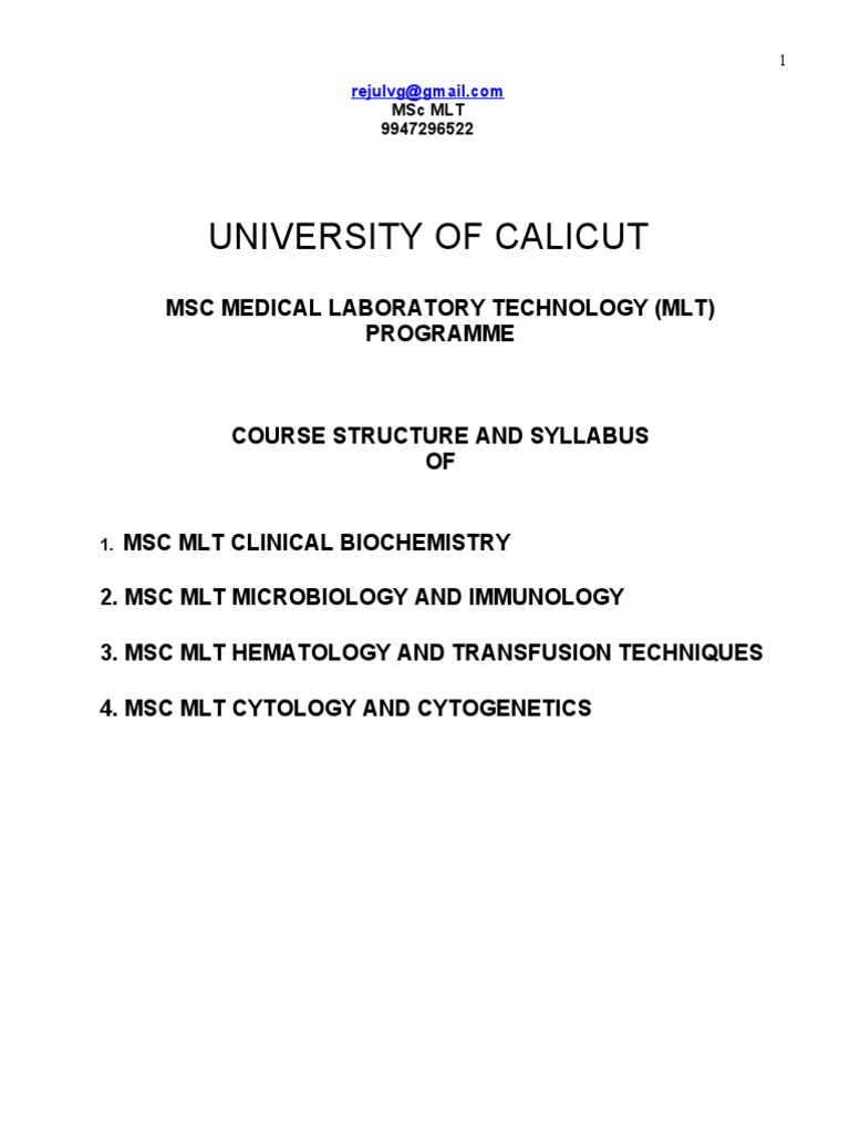 MSc MLT Course Structure and Syllabus | PDF | Infection | Bacteria