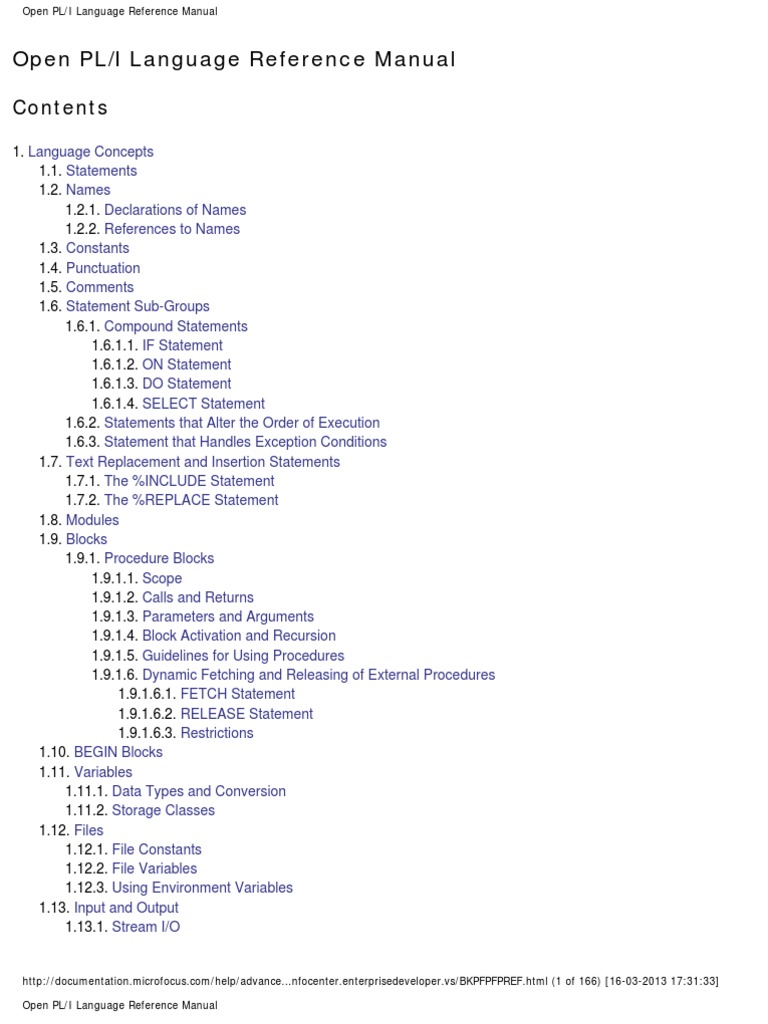 Open Pl I Language Reference Manual Subroutine Reserved Word