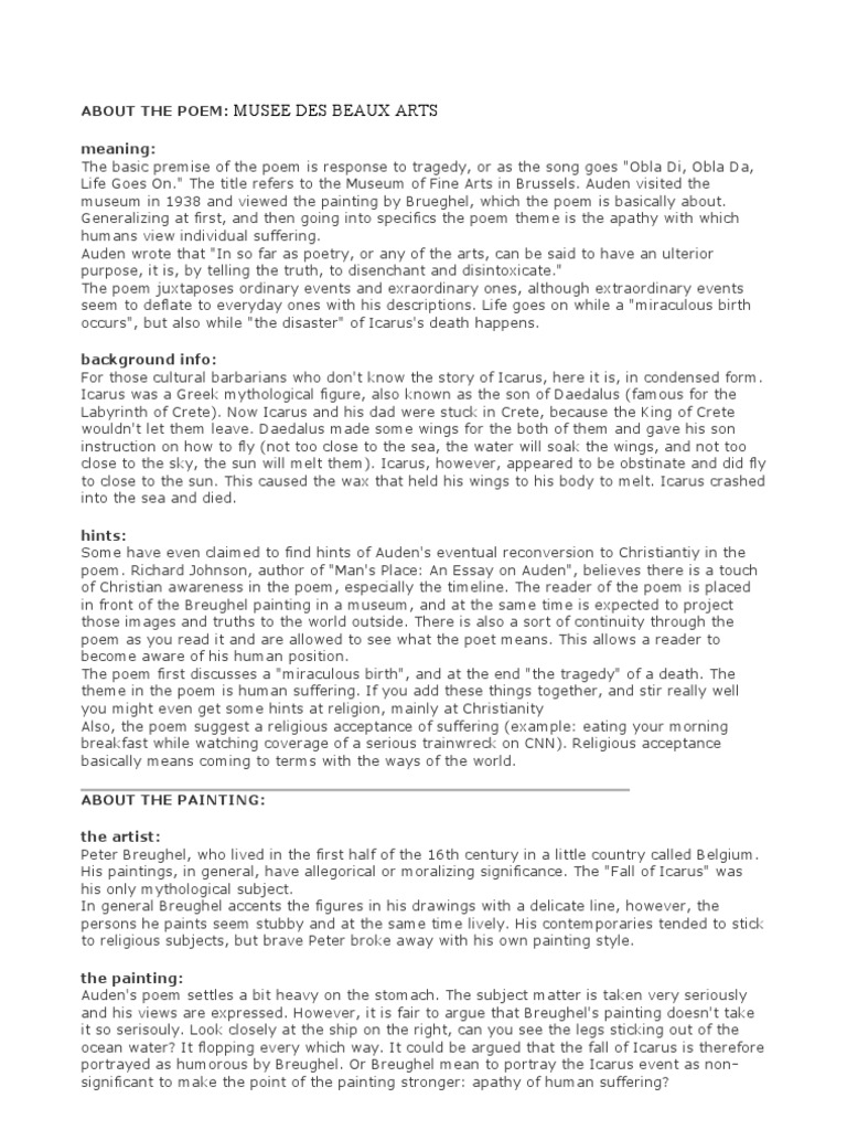 Auden Musee Des Beaux Arts | Poetry | Paintings