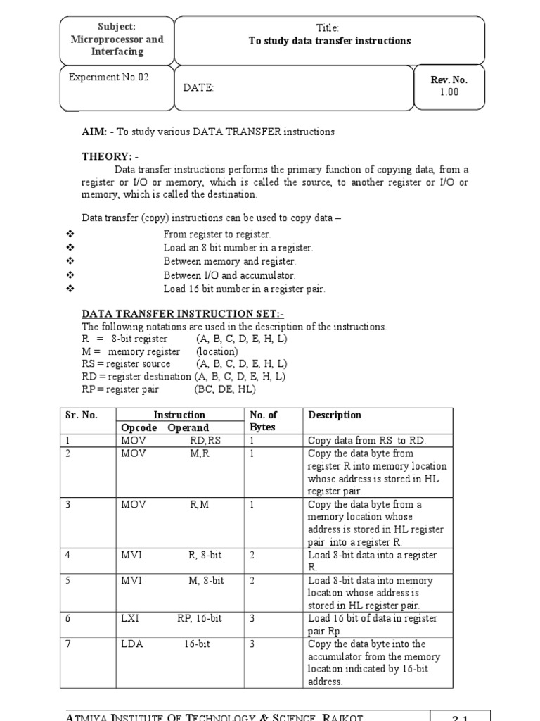 Practical 2 Data Transfer | PDF | Instruction Set | Assembly Language