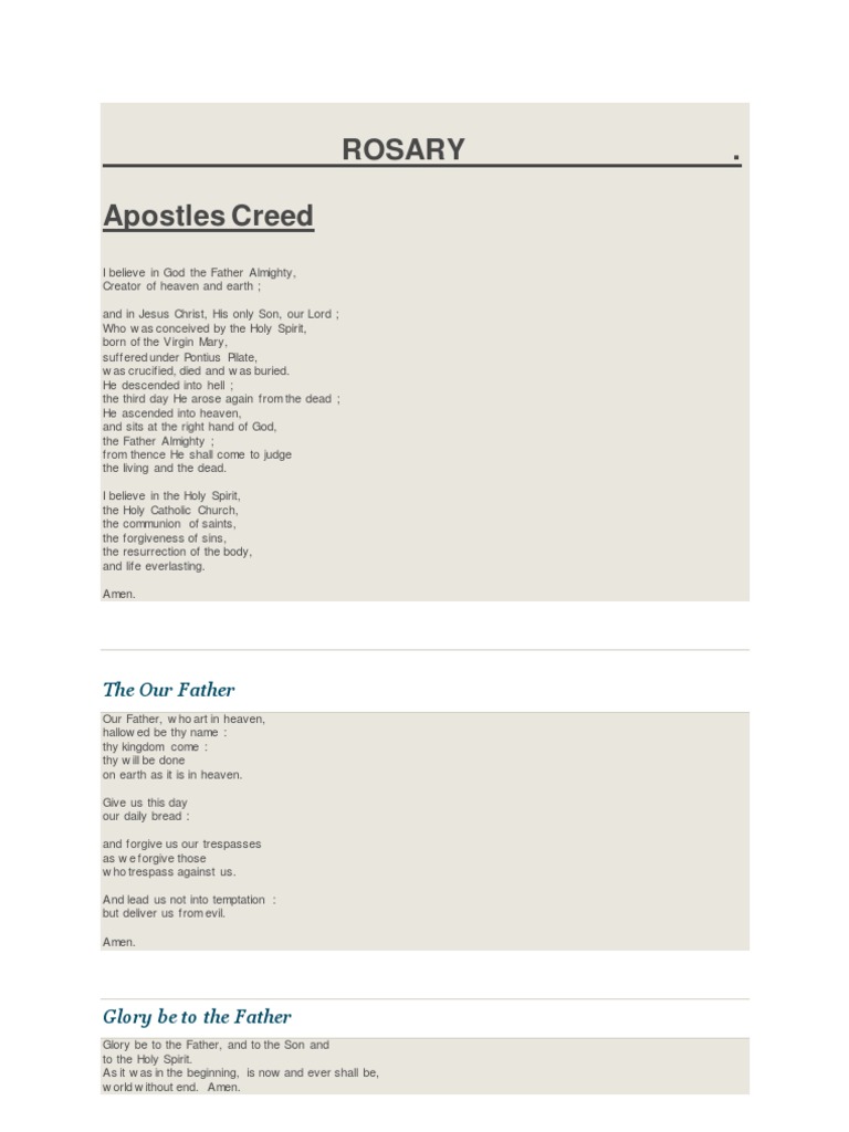 Rosary - Apostles Creed: The Our Father | PDF | Rosary | Mary, Mother ...