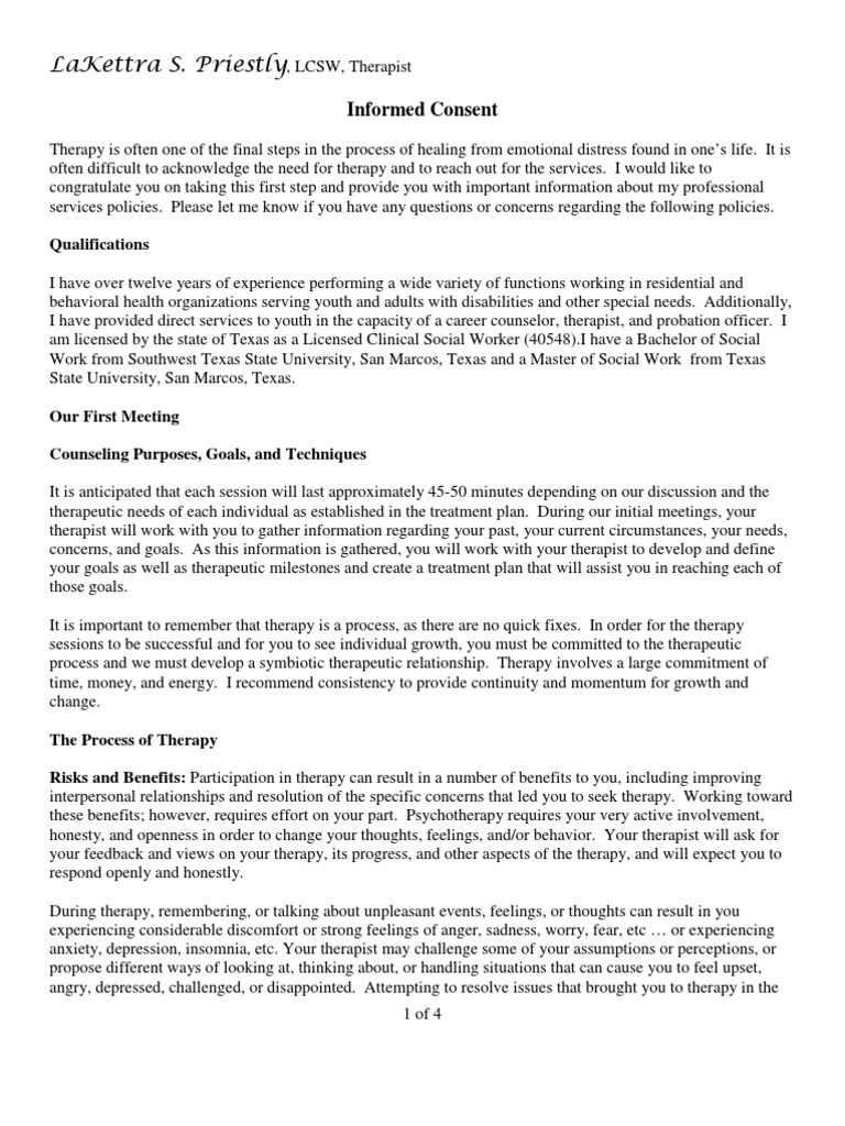 Informed Consent | PDF | Confidentiality | Psychotherapy