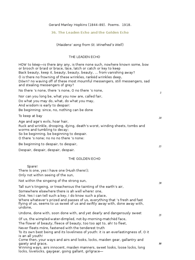 Hopkins, Leaden Echo Golden Echo | PDF | Poetry