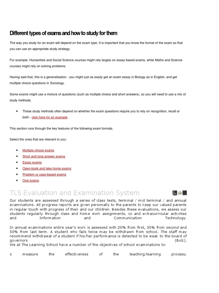 Different Types of Exams and How To Study For Them | PDF