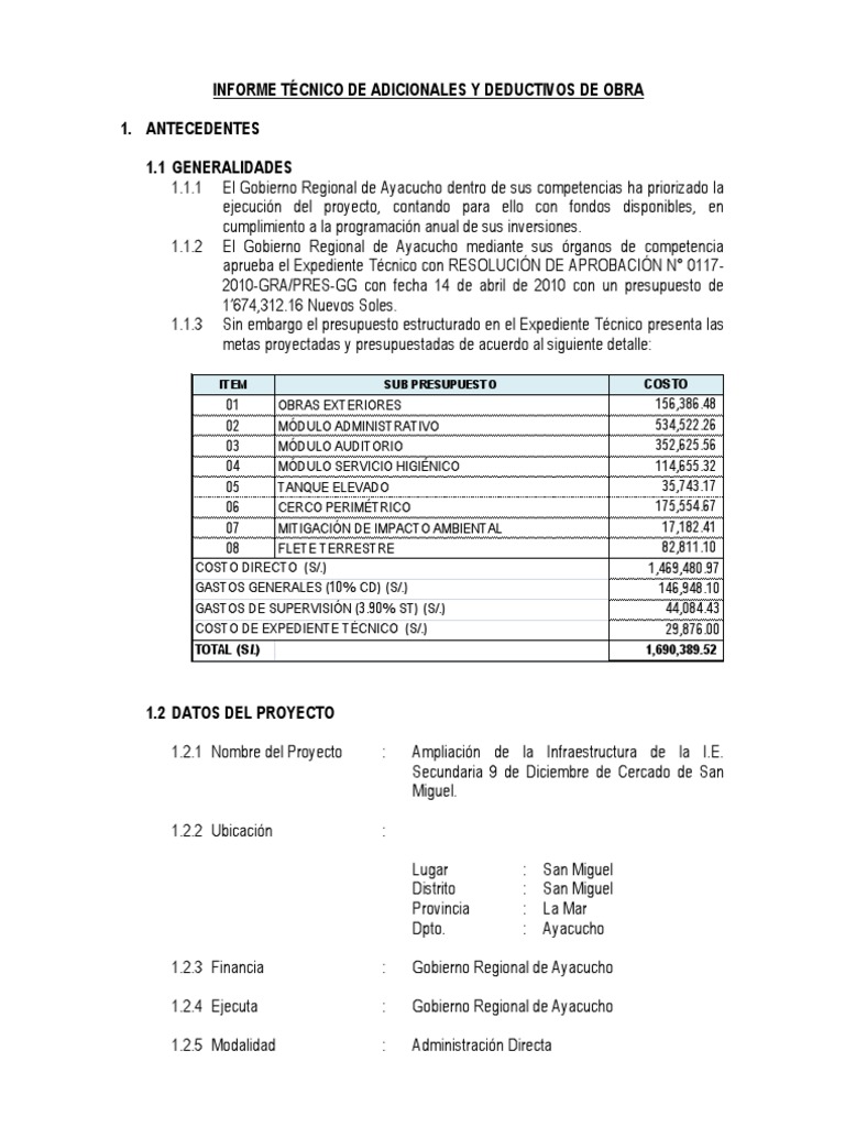 Informe de Adicionales de Obra | PDF