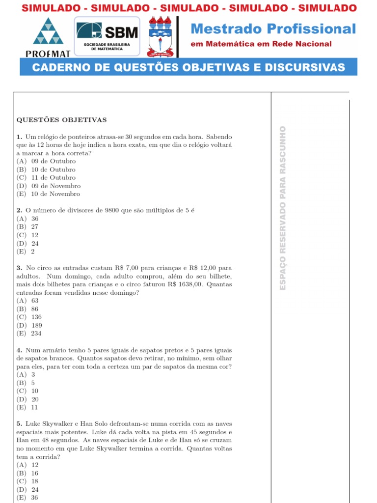 Simulado Profmat | Download grátis PDF | Ensino de Matemática | Science