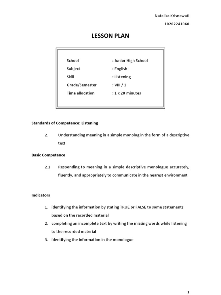 Lesson Plan - Listening | PDF | Cognition | Schools