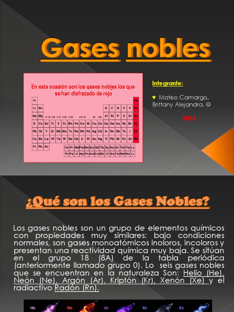 Los Gases Nobles | PDF | Conjuntos de elementos químicos | Gases ...