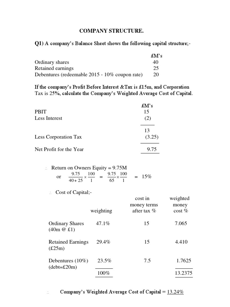 Company Structure. Q1) A Company S Balance Sheet Shows The Following ...