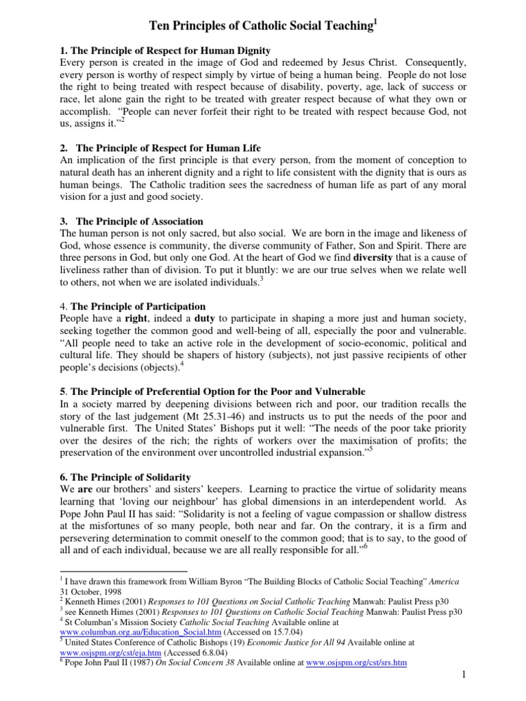 Ten Principle of Catholic Social Teaching | PDF | Catholic Social ...