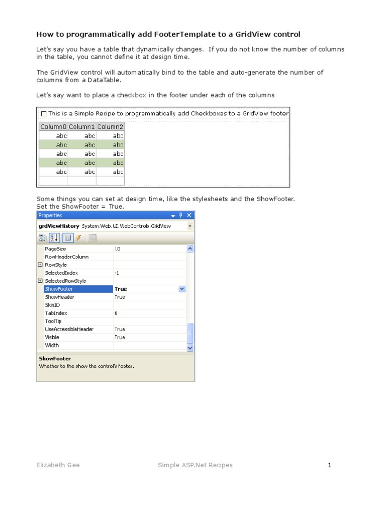 How To Programmatically Add FooterTemplate To A GridView Control | PDF | Visual Basic .Net | C ...
