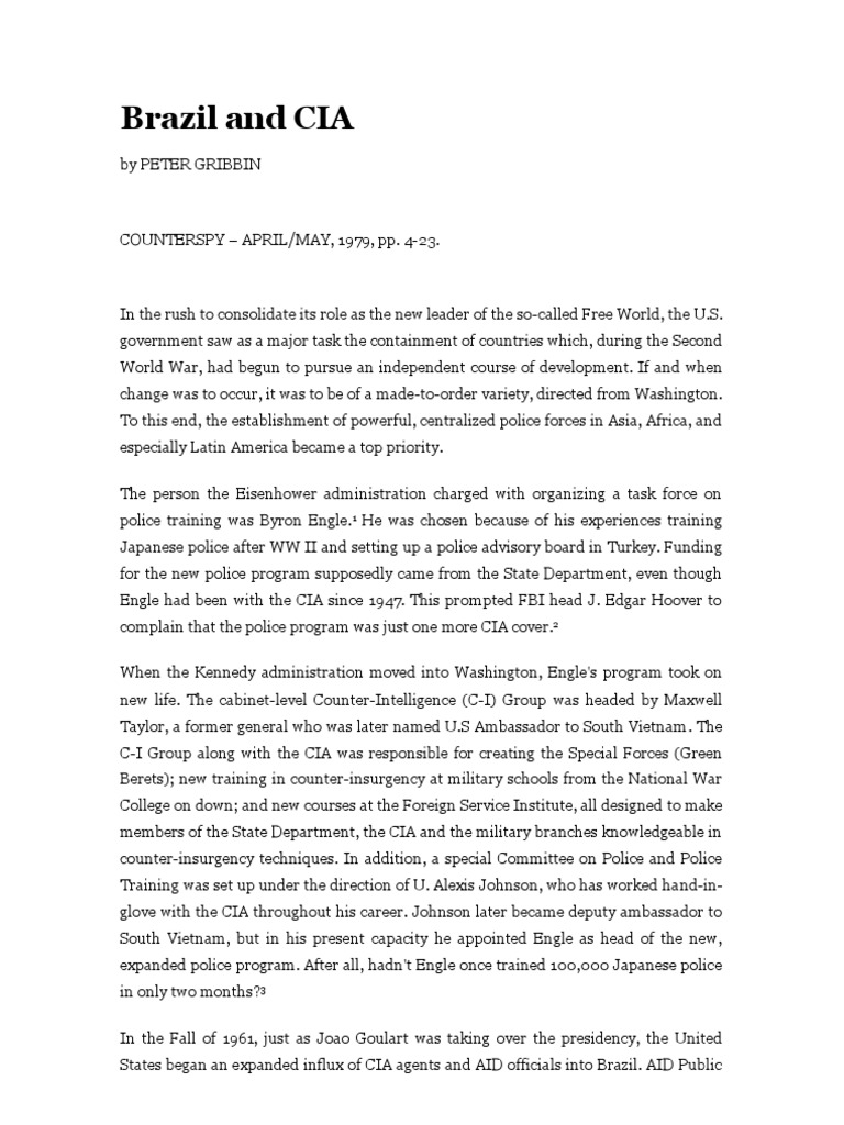 "Brazil and CIA", Peter Gribbin | PDF | Brazil | Central Intelligence ...