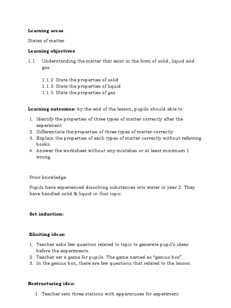 Lesson Plan States of Matter | PDF | Teaching Methods & Materials