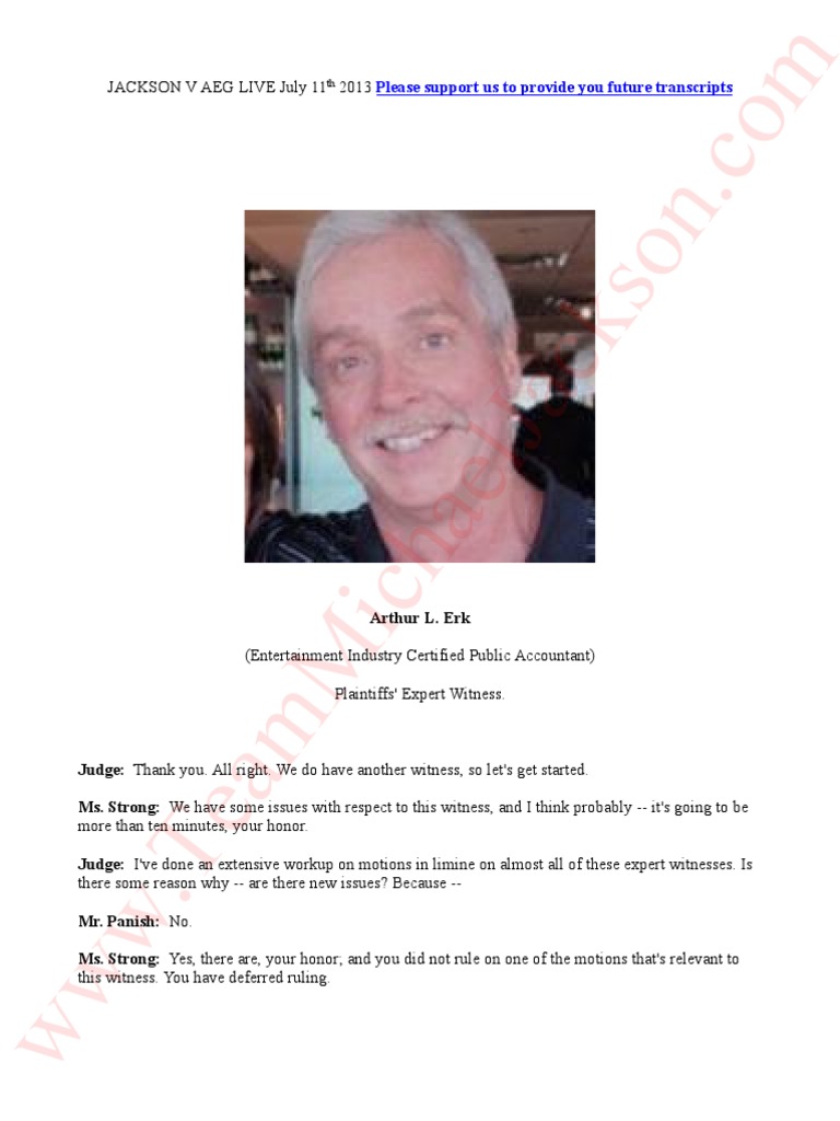 Jackson V AEG Live July 11th 2013 Transcripts of Arthur Erk ...