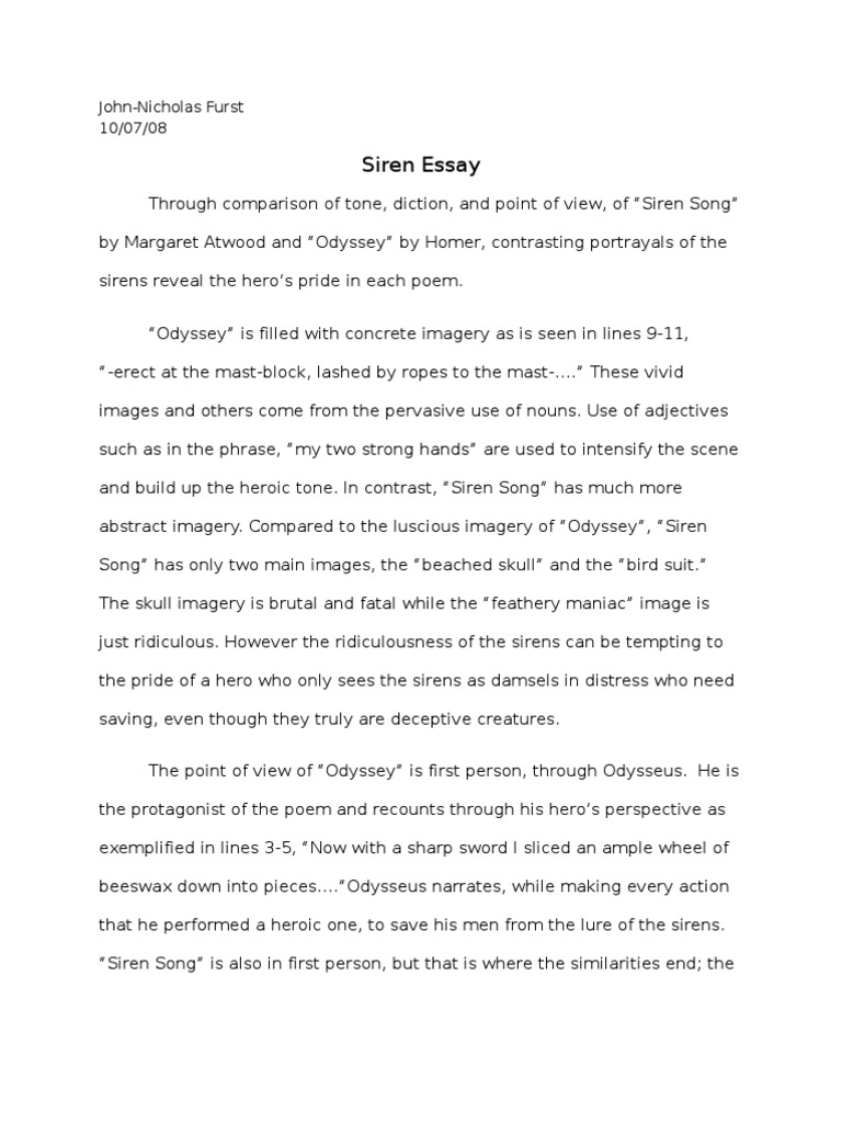 Siren Portrayals in Atwood vs. Homer | PDF | Odyssey | Hero