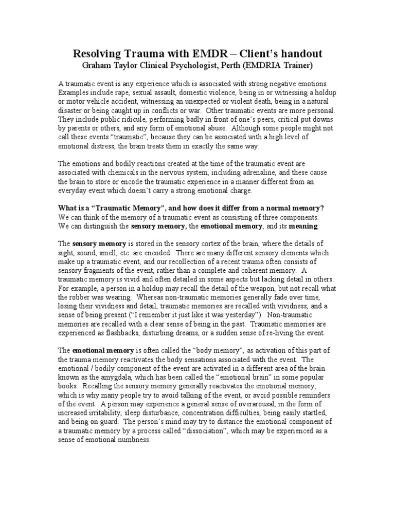 Resolving Trauma With Emdr | PDF | Eye Movement Desensitization And ...